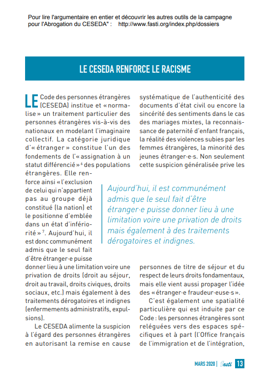 FASTI - Le CESEDA : un code qui renforce le racisme ! - ASTI 71